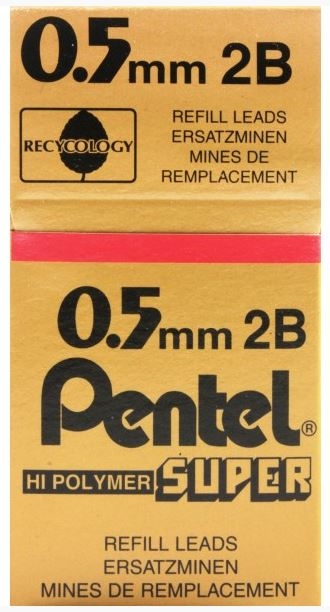 Bly 0,5mm Pentel Super Hi-polymer, hårhed 2B, B, HB og H