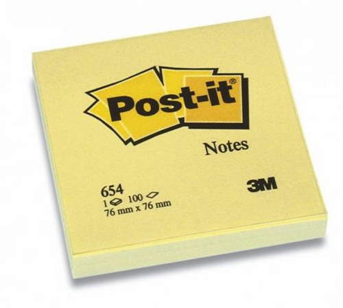 3M Post-it notes 654 12/pk. 76 x 76mm gul original