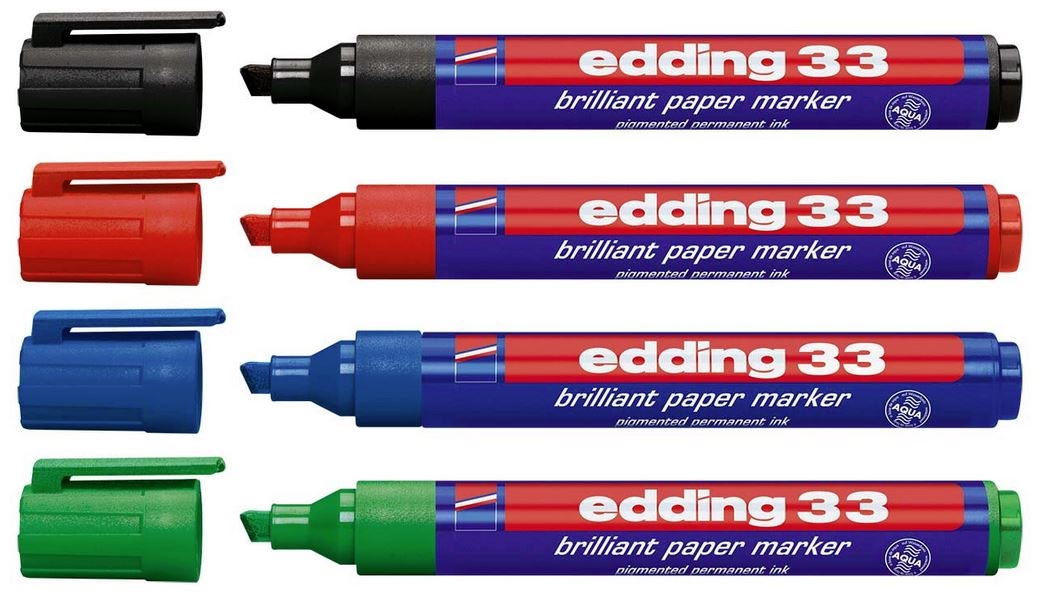 Edding 33 brilliant paper marker med skrå spids 10 pr. æske