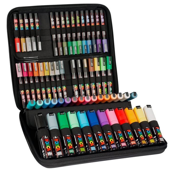 Uni POSCA gavesæt med 60 stk. posca-markere i etui