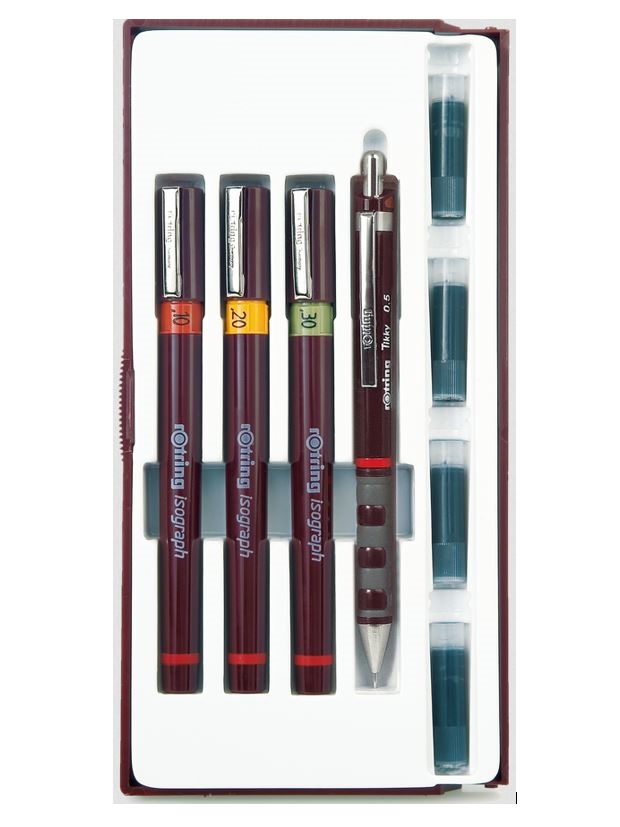 Rotring ISOgraph pennesæt 02 - 0,3 - 0,5 + pencil og tuschpatroner