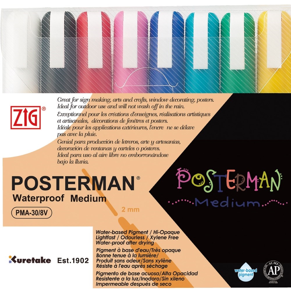 ZIG posterman 2mm PMA-30 sæt m/8 penne