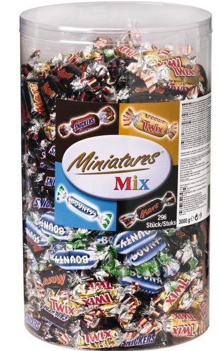 Mars miniature mix 3x 3kg. = 9 kg Bounty, twix, mars og snickers